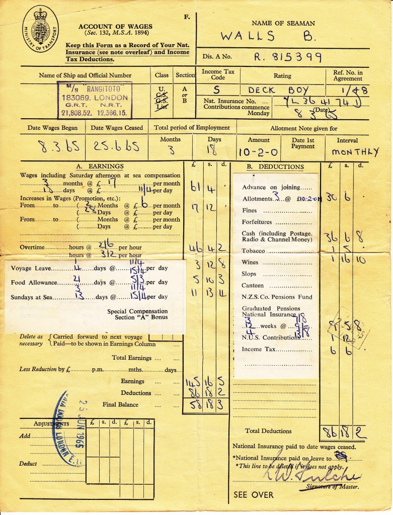RMS Rangitoto - Captain Bruce Walls