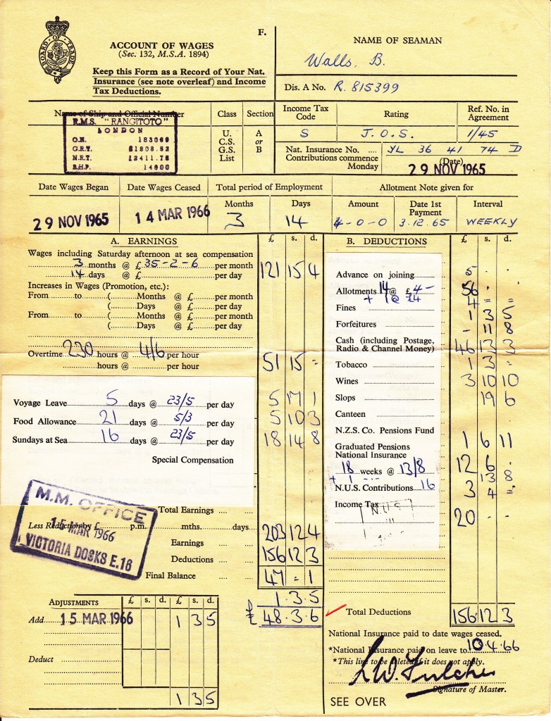 RMS Rangitoto - Captain Bruce Walls